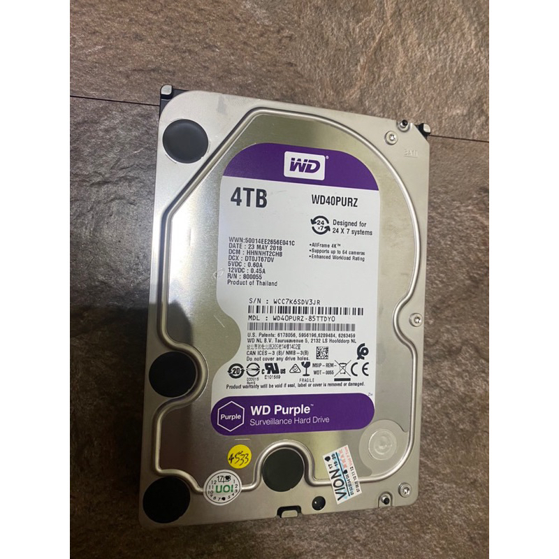 WD WD40PURZ 紫標 4TB 3.5吋監控系統硬碟. 使用時間4533小時 | 蝦皮購物