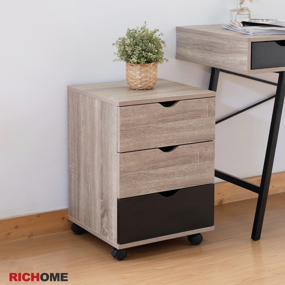 RICHOME 福利品 DR-234 北歐風E1板三抽櫃 抽屜櫃 公文櫃 移動櫃 桌下櫃 收納 置物 附輪 美背 床頭櫃 | 蝦皮購物