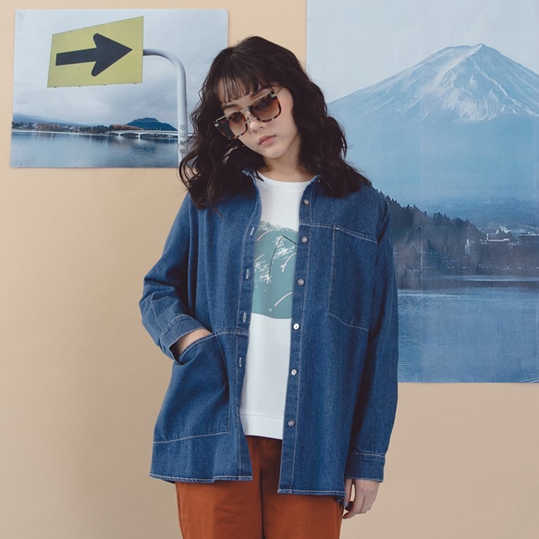 E WEAR E JEANS 不對稱大口袋造型牛仔襯衫 全新 | 蝦皮購物