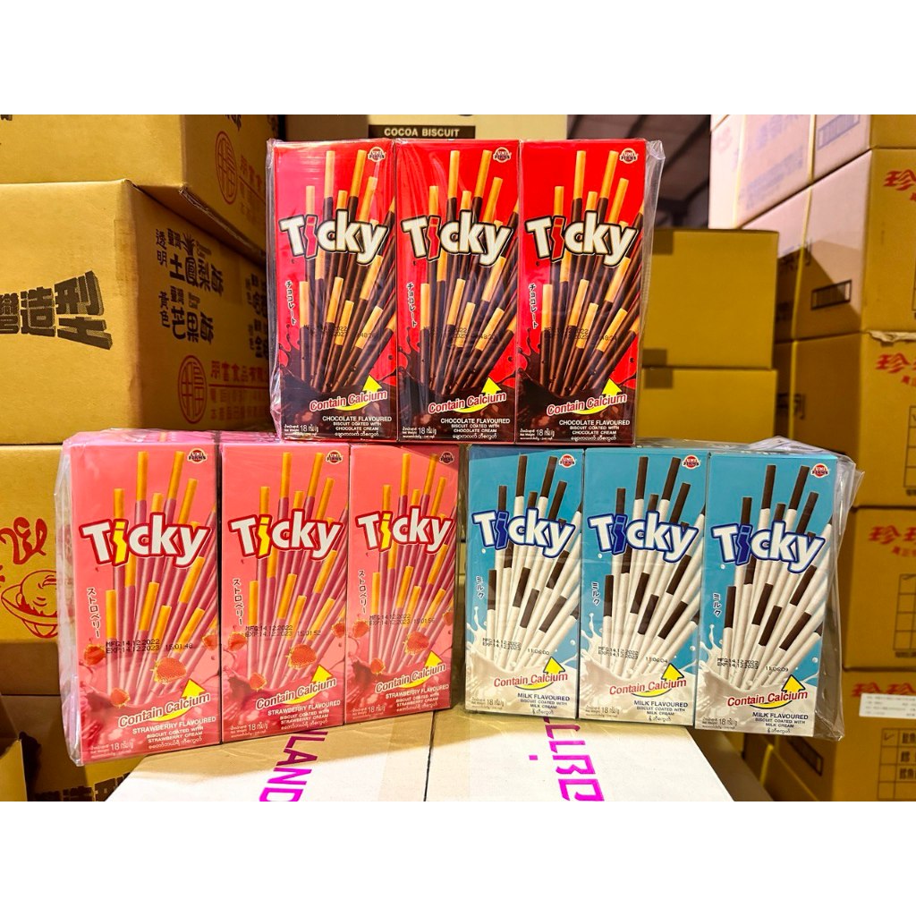 安家食品 泰國 Ticky 巧克力 / 牛奶 / 草莓 餅乾棒 20g | 蝦皮購物