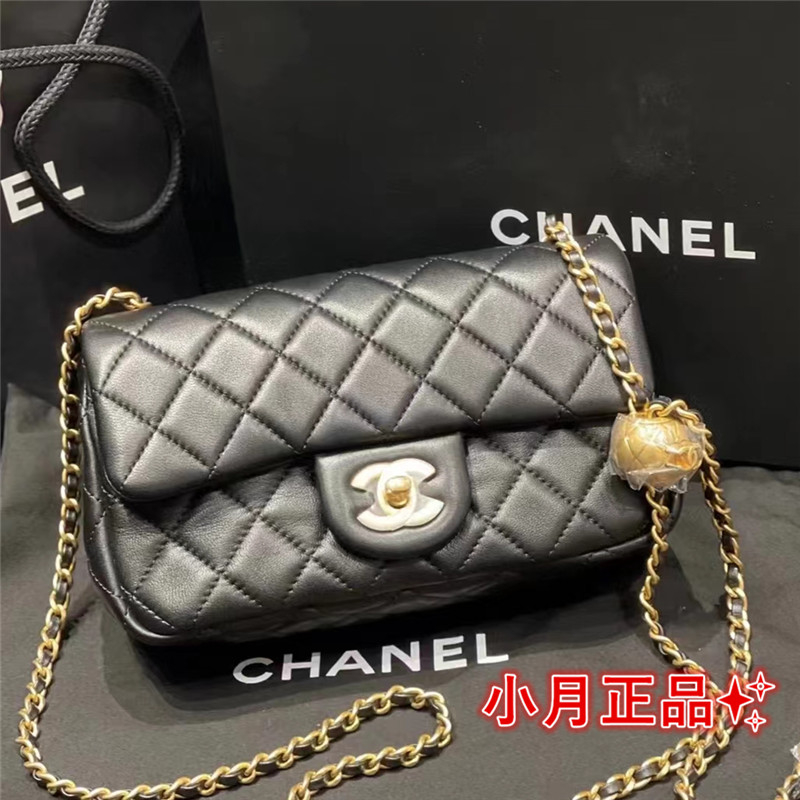 小月歐洲代購 CHANEL 香奈兒 小金球 大mini CF 羊皮菱格紋金扣 斜背包 口蓋包 鏈條包 AS1787 實拍 | 蝦皮購物