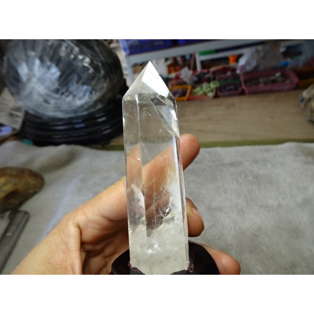 天然六角柱骨幹冰種晶體清透白水晶拋亮擺件含底座〈170公克〉→B0100 | 蝦皮購物