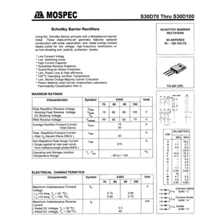 S30D100C MOSPEC SCHOTTKY BARRIER RECTIFIERS(30A,70-100V) | 蝦皮購物