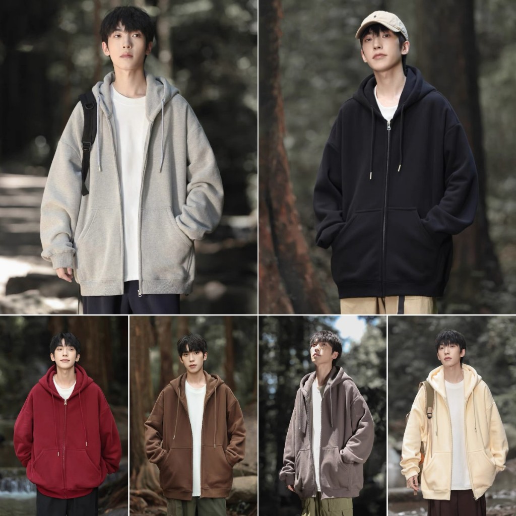 連帽外套男【M-8XL】加大加肥300公斤可穿外套男女刷毛款外套 加絨外套 情侶外套 拉鏈外套 素色外套 學生帽t外套 | 蝦皮購物