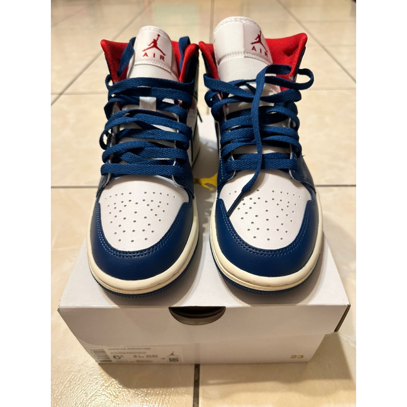 Nike Air Jordan 1 Mid Blue Gym Red 白 藍紅 女鞋 BQ6472-146 | 蝦皮購物