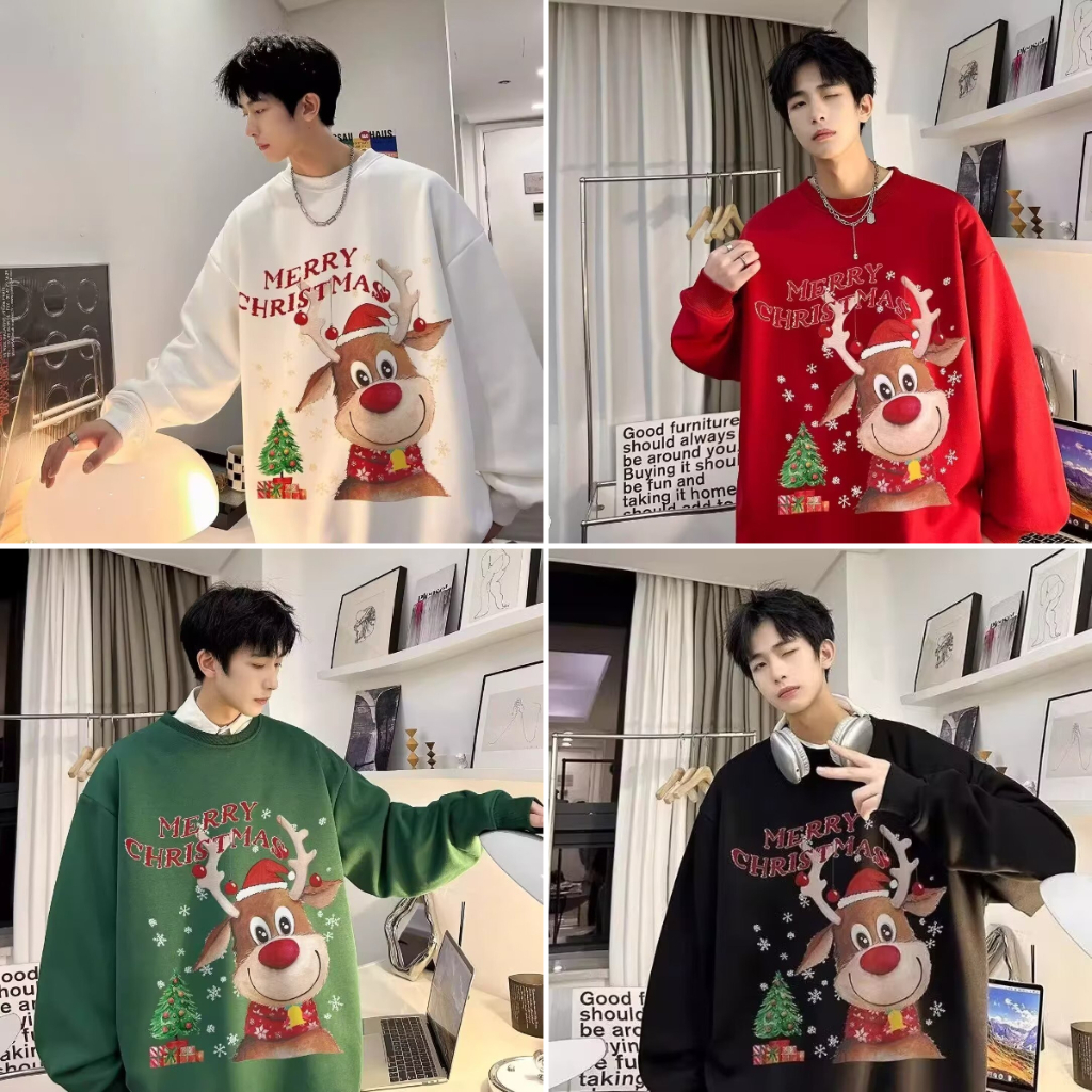 聖誕節大學T男 圓領上衣男 套頭衛衣男士【M-5XL】ins潮牌圓領寬松休閑衛衣男女秋冬加絨氛圍感情侶上衣@名匯衣社男裝 | 蝦皮購物