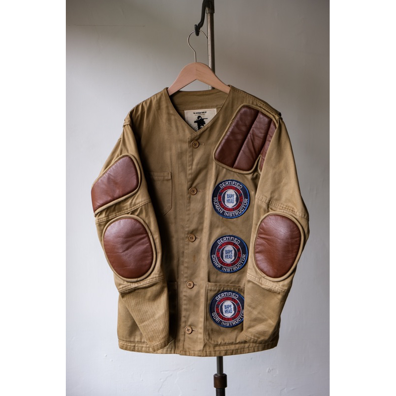 90s A Bathing Ape BAPE Leather Patch Hunting Jacket牛皮革拼接狩獵外套 | 蝦皮購物