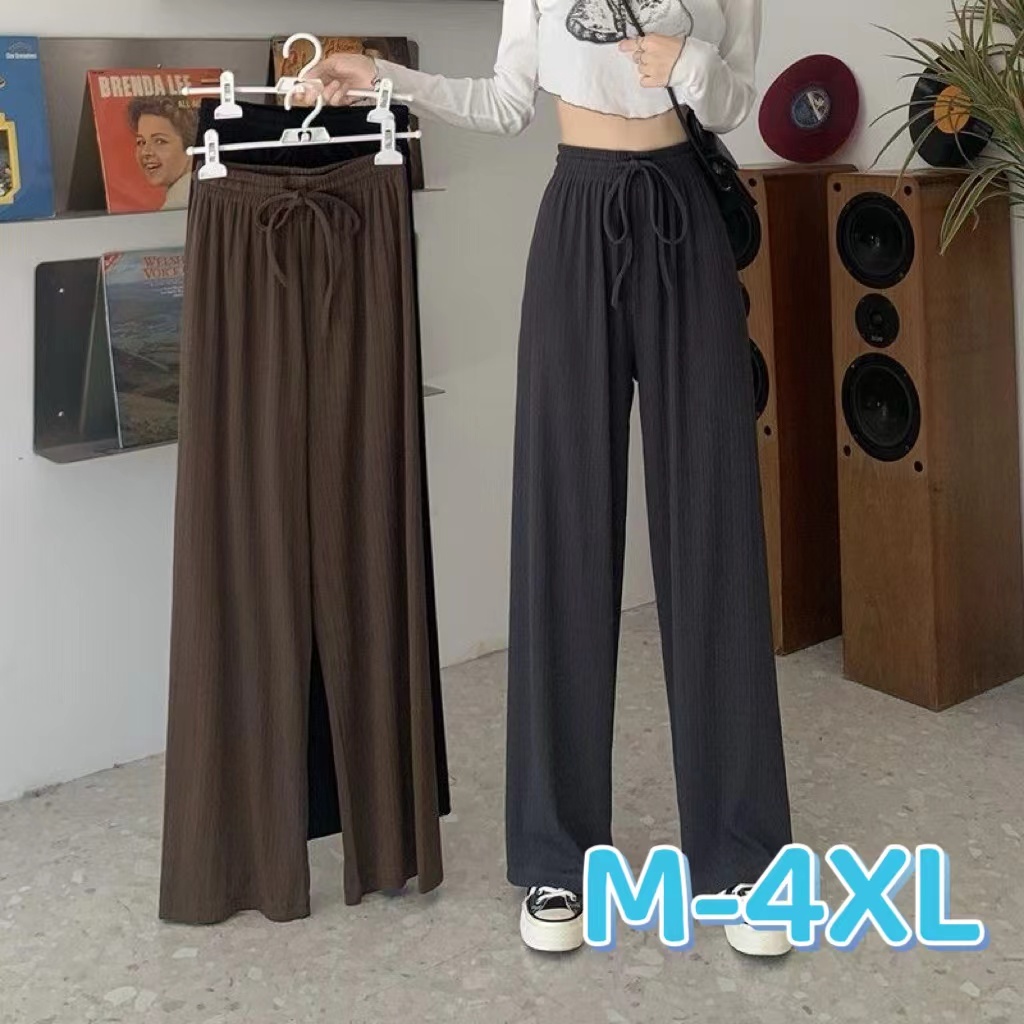 HAO M-4XL 加大尺碼長褲 寬鬆 150公斤內可穿 顯瘦 褲子大尺碼寬褲女2-300斤胖mm夏季高腰直筒寬鬆運 | 蝦皮購物