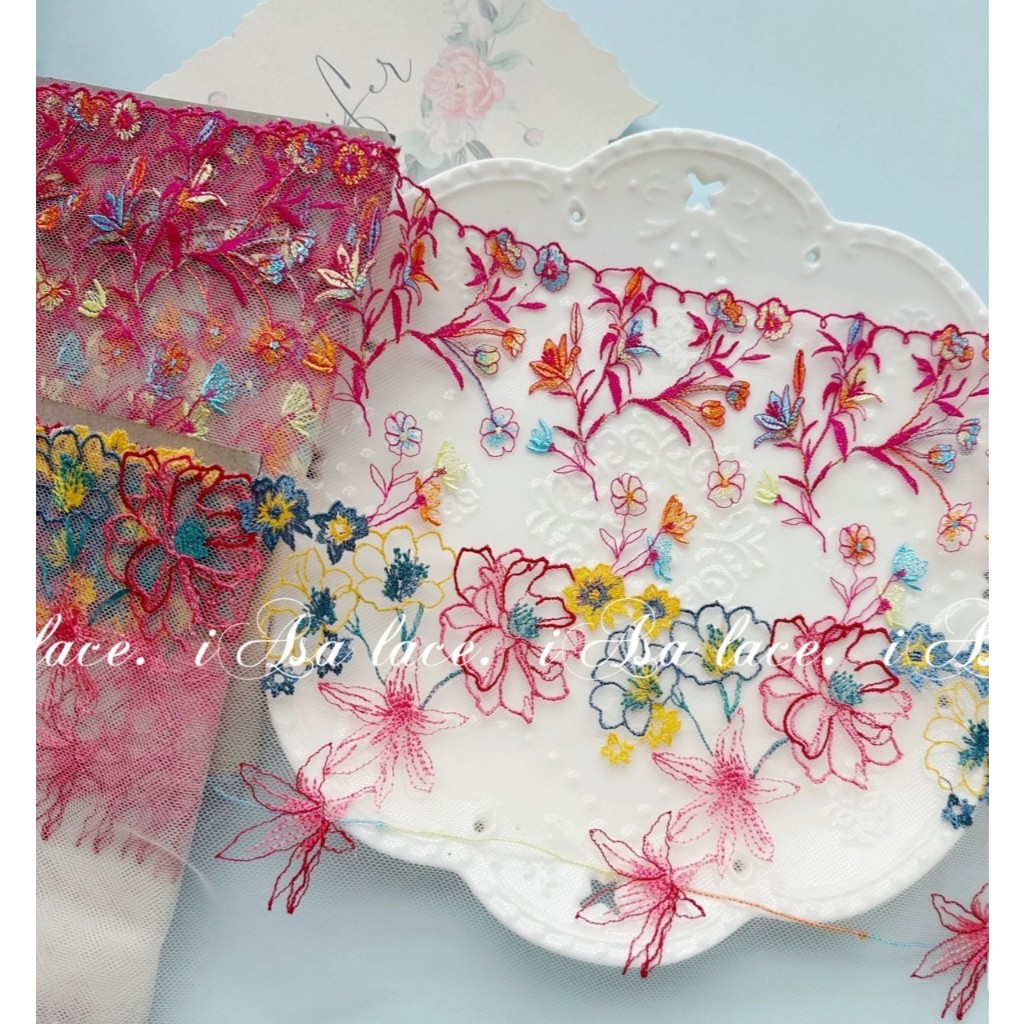 《iAsa愛莎の》手作材料 【4米】山野草&富貴花稀缺絢麗花朵網紗刺繡蕾絲花邊diy服裝娃衣旗袍 | 蝦皮購物