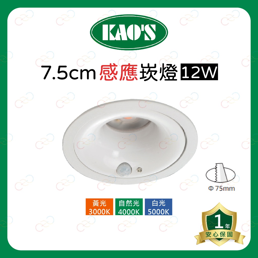 (A Light)附發票 KAOS LED 7.5cm 感應崁燈 12W 門口燈 車庫燈 玄關燈 感應燈 梯間燈 嵌燈 | 蝦皮購物