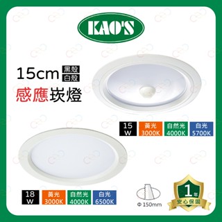 (A Light)附發票 KAOS LED 15cm 感應崁燈 15W 18W 黑殼 白殼 感應式崁燈 車庫燈 門口燈 | 蝦皮購物