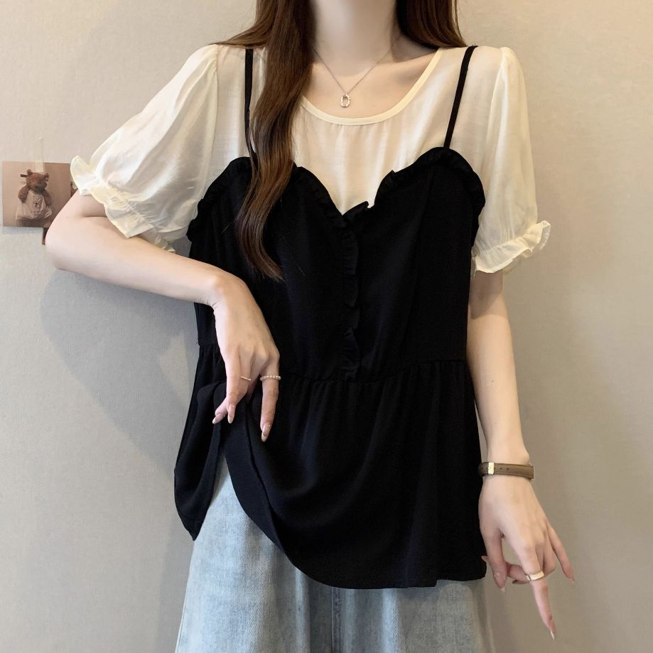 M-4XL法式假兩件泡泡短袖T恤 短袖T 短袖上衣 大尺碼T 大碼T 大碼短袖 大尺碼短袖 胖MMT 大碼T恤 顯瘦T | 蝦皮購物