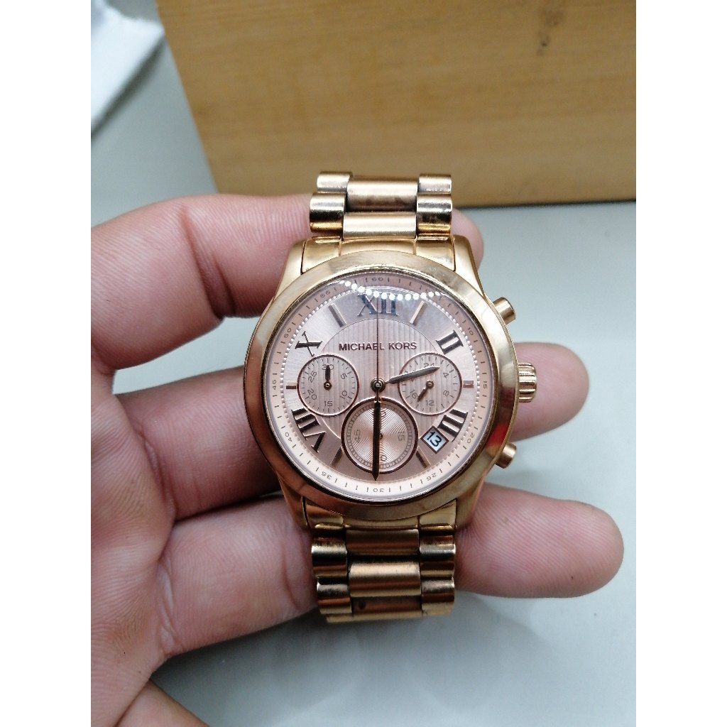 Michael Kors/石英錶/MK6275玫瑰金羅馬刻度三眼計時/不鏽鋼錶帶腕錶/女錶(二手9成新) | 蝦皮購物
