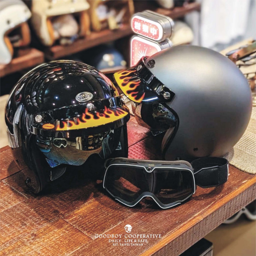 GOODBOY 好孩子合作社 EVO 安全帽 CA312 贈內墨鏡片 維納斯 黑化版 3/4罩復古帽 全黑 黑邊條 暗黑 | 蝦皮購物
