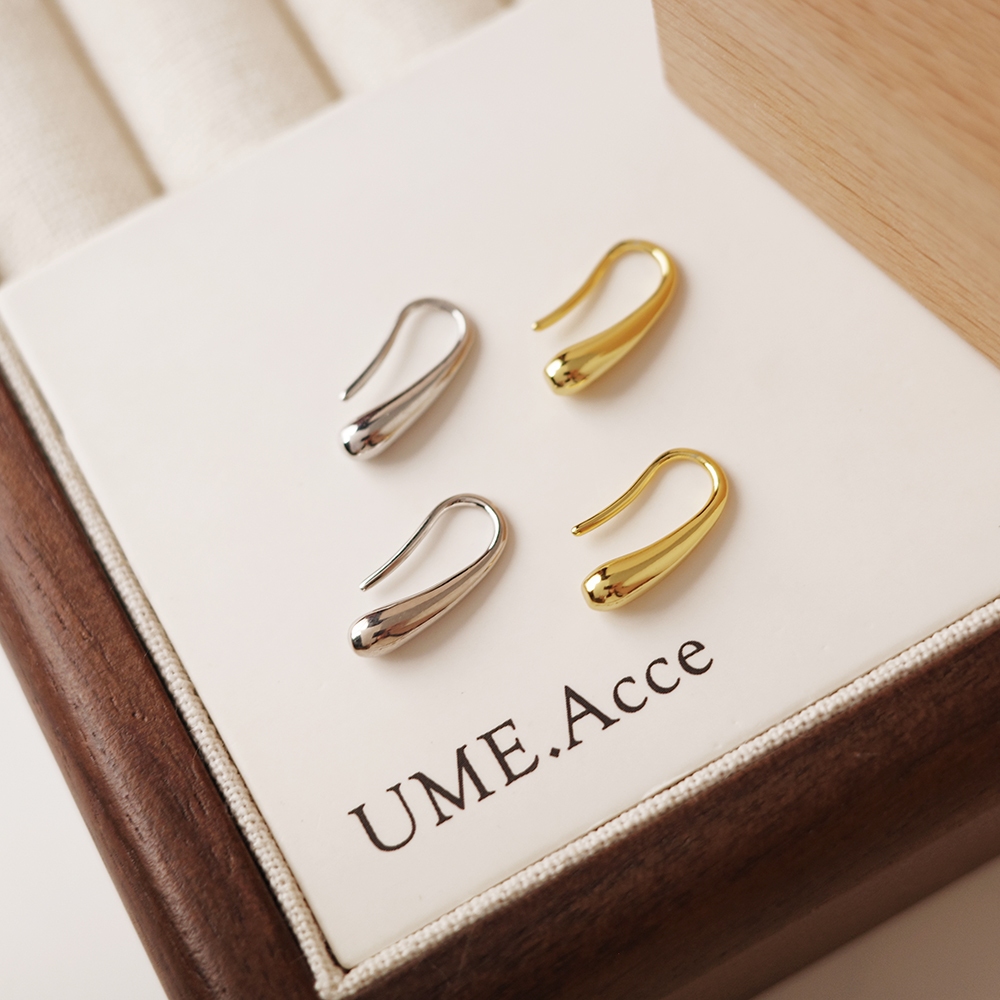 [全純銀.耳環] 小巧水滴耳鈎耳環 (銀色/金色)【UME】整隻純銀耳環 S925純銀 | 蝦皮購物