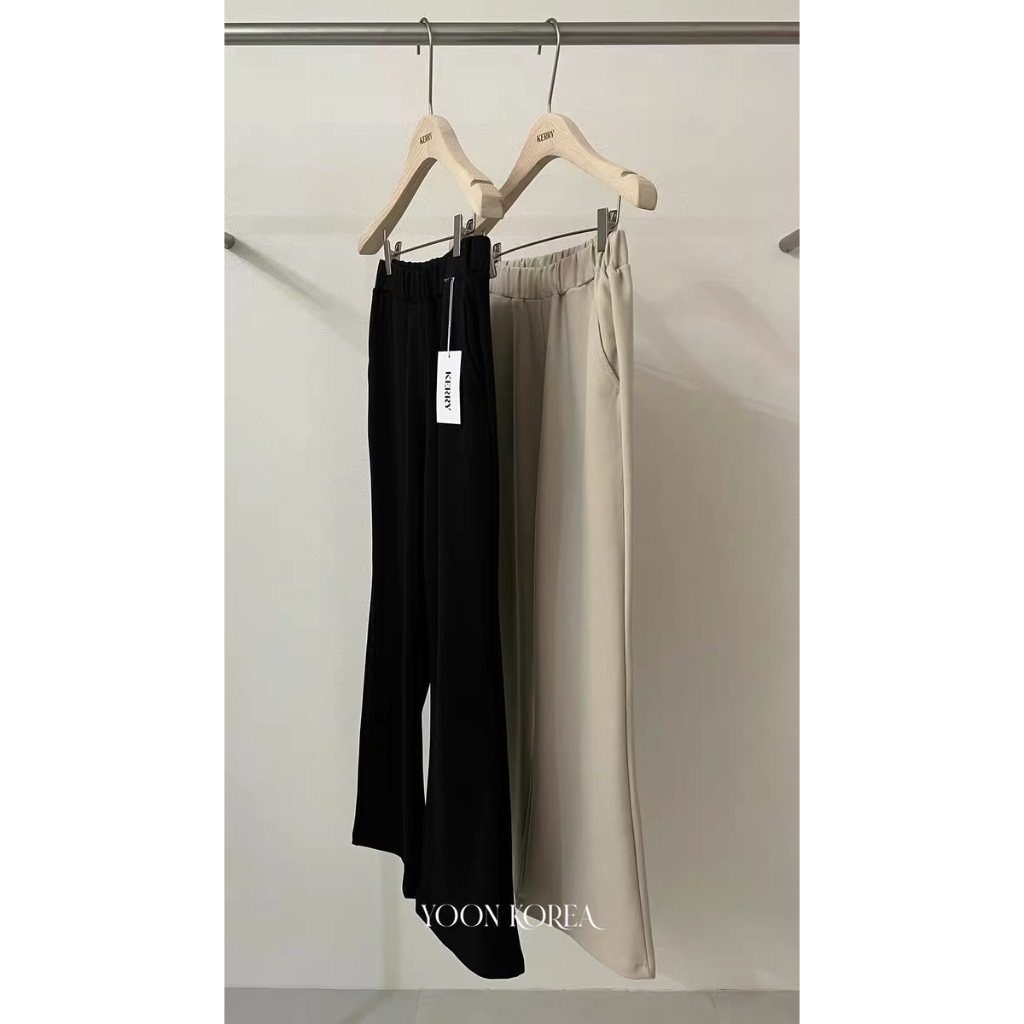 Roshop 奶茶色 涼感 舒適 鬆緊 長褲 小喇叭 西裝褲 dress.e | 蝦皮購物