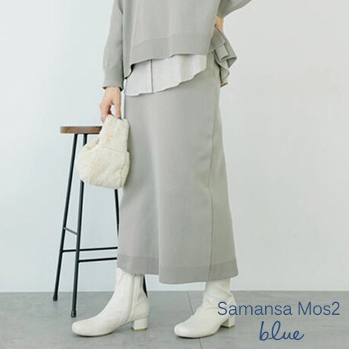 Samansa Mos2 blue 後擺開衩羅紋設計針織窄身裙(FG34L0L0180) | 蝦皮購物