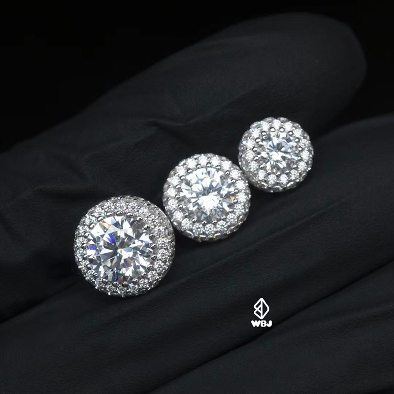 WBJ訂製珠寶 群鑲滿鑽耳釘 925純銀 耳環 鑽石耳環 電鍍18K真白金 黃金 | 免費保養 | 可戴洗澡 | 蝦皮購物