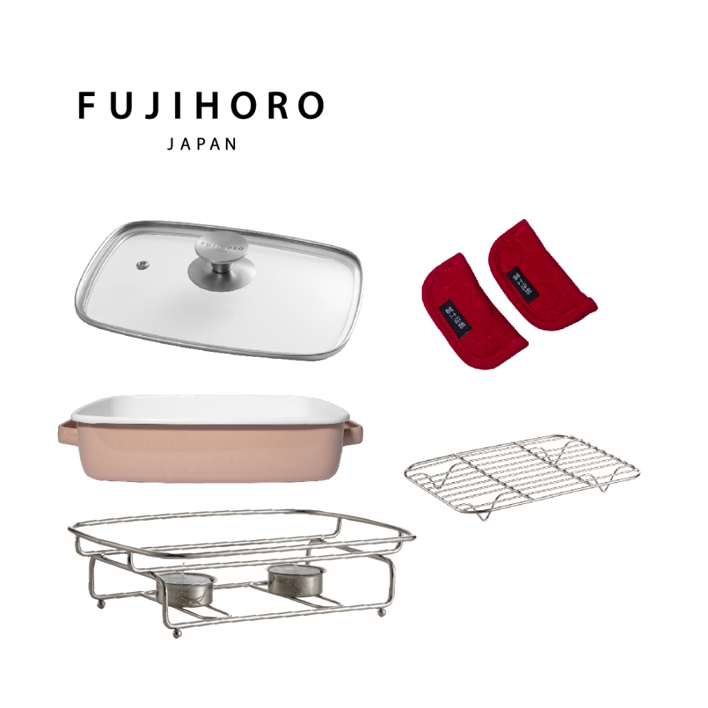 【FUJIHORO 富士琺瑯】官方直營 雙耳琺瑯烘焙保鮮盒長型(附蓋)1.6L+網架+玻璃蓋+燭台架+隔熱手套紅 | 蝦皮購物