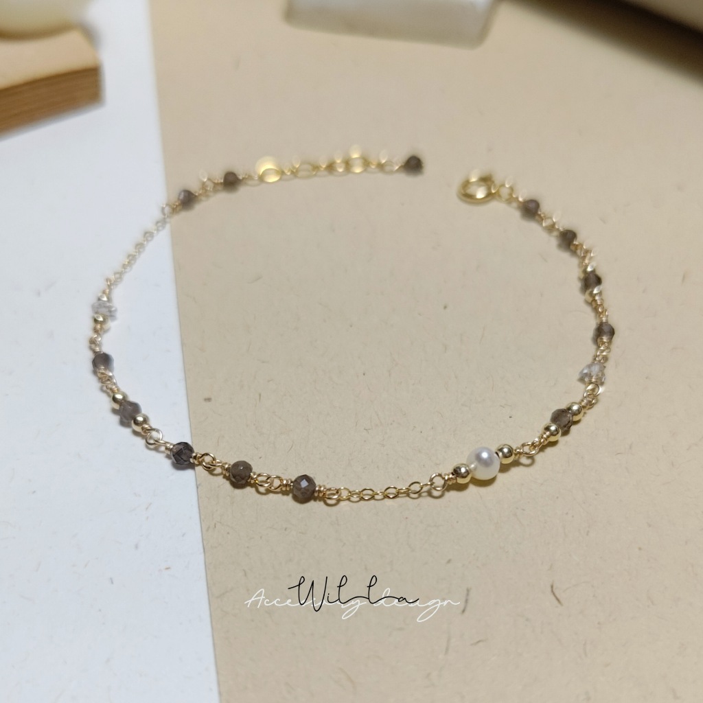 ≡Willa≡銀曜石 閃靈鑽 淡水珍珠 美國14kgf 扣式手鍊 輕珠寶水晶手鍊 辟邪化煞 招財聚氣 專注 實拍 能量石 | 蝦皮購物