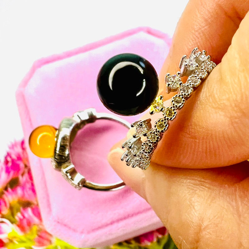 【貝蒂の城堡】天然 淨水藍珀 7mm戒子 S925 通體純銀 琥珀 | 蝦皮購物