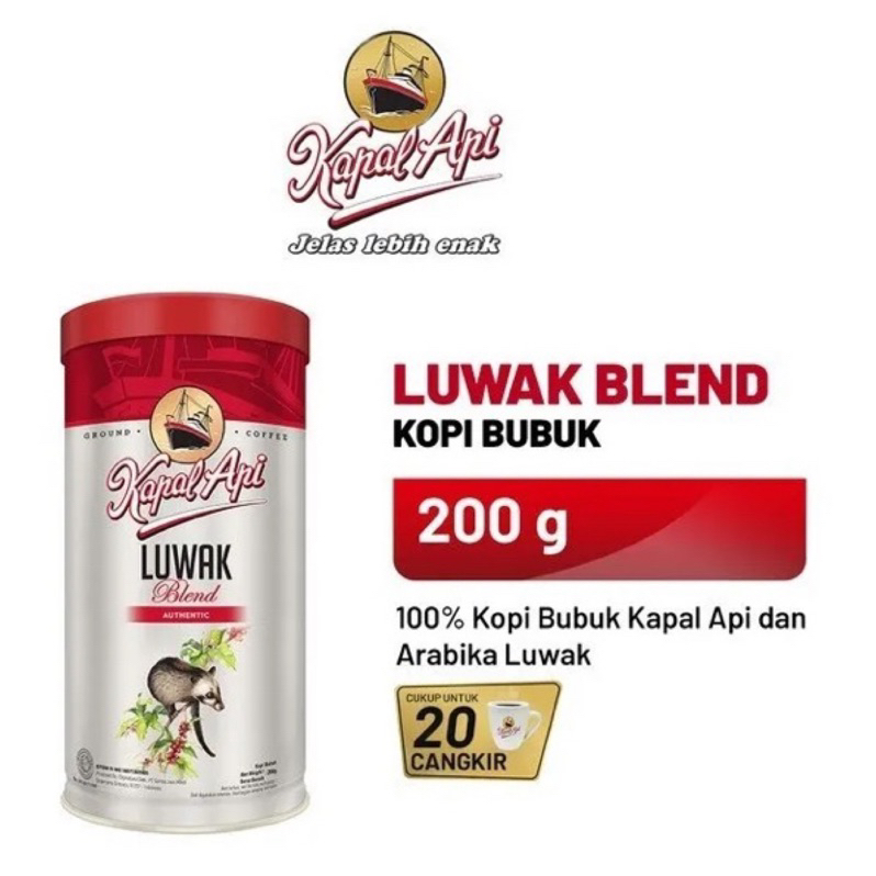 預購~ Kapal Api Luwak Blend帆船牌Luwak麝香貓咖啡粉200g | 蝦皮購物