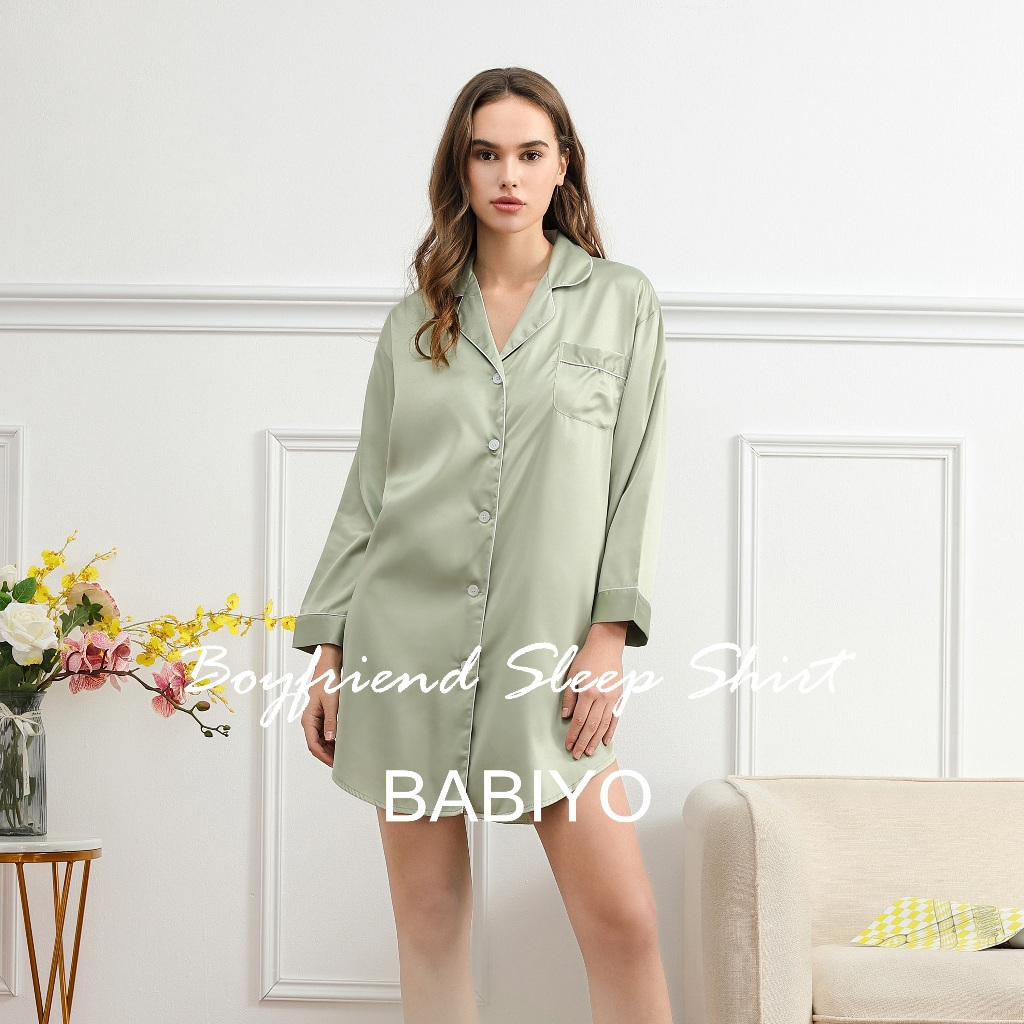 BABIYO 台灣現貨+預購 客製化繡字預購 晨袍 睡袍 睡衣趴 新娘睡袍 伴娘晨袍 伴娘禮物 男朋友襯衫睡衣 鼠尾草綠 | 蝦皮購物