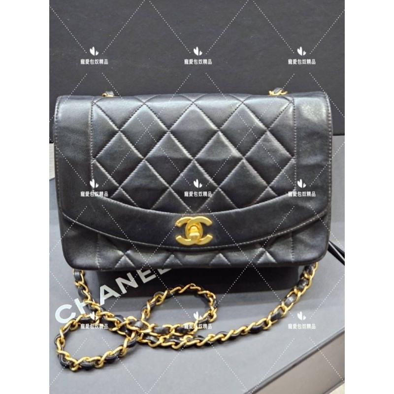 CHANEL Vintage 黑色小羊皮22cm Diana 黛妃包 | 蝦皮購物