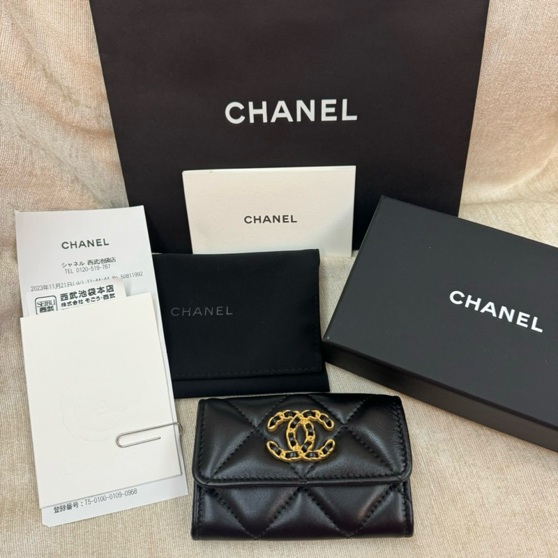 全新 CHANEL 香奈兒 19 羊皮 黑色 黑金 單層卡包 卡夾 卡包 皮夾 卡片夾 名片夾 信用卡夾 正品 全配 | 蝦皮購物