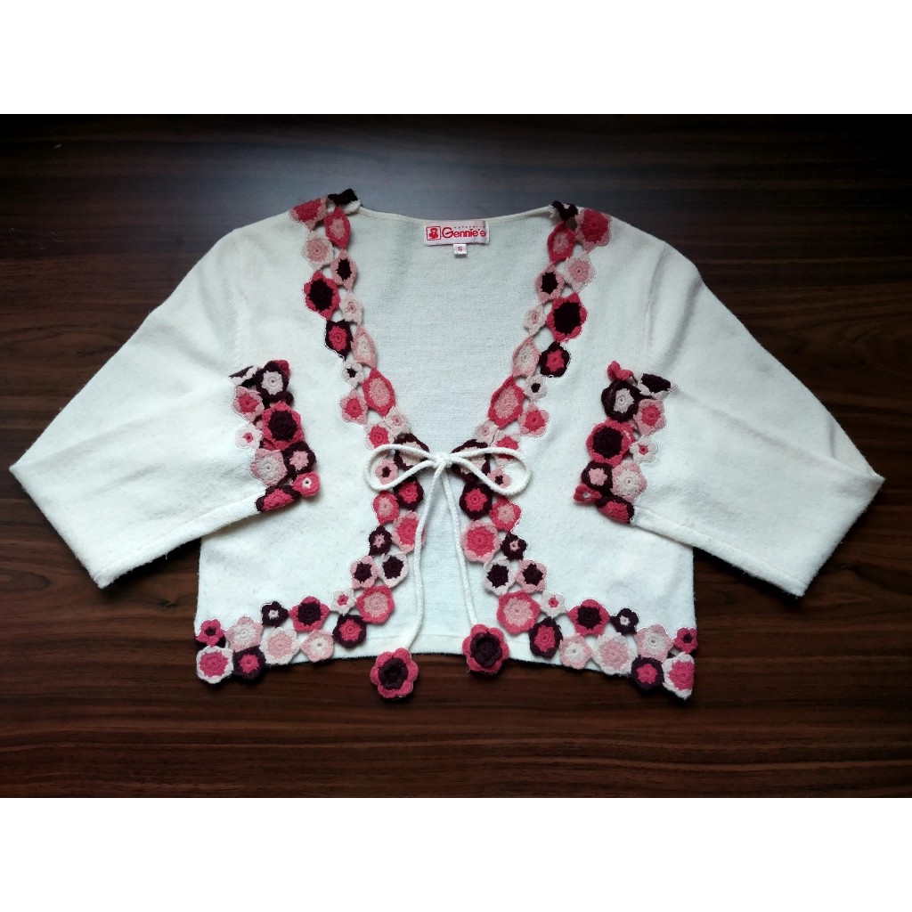 二手專櫃女裝 奇妮Gennie's短版薄毛衣外套 針織 小外套 毛線編織 孕婦裝 S碼 | 蝦皮購物