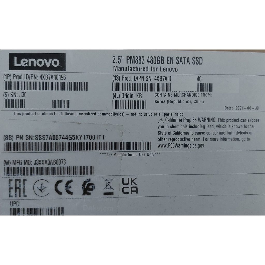 Lenovo 4XB7A10195 PM883 Entry 6Gb SATA SSDs 公司貨,全新品 | 蝦皮購物