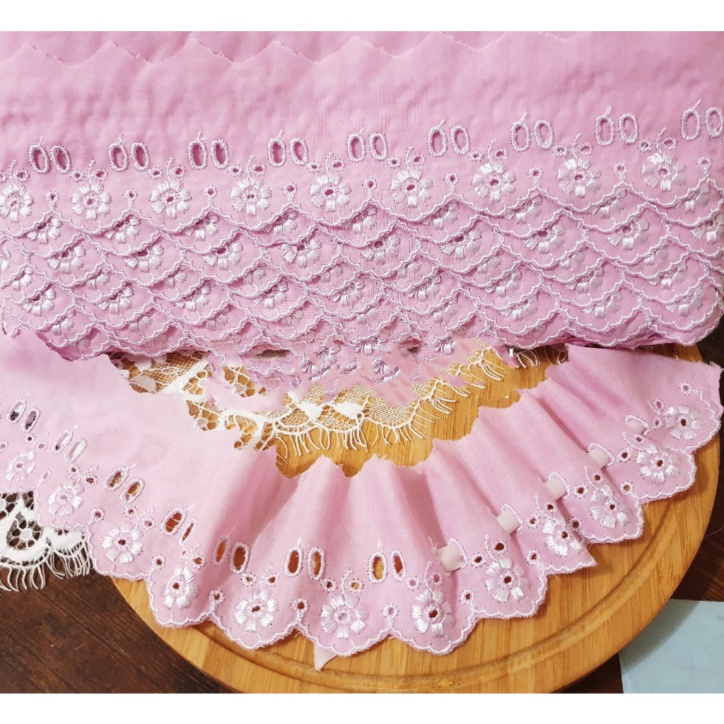 《iAsa愛莎の》手作材料 5.5cm粉紫色鏤空可穿帶棉布滌繡花朵蕾絲花邊手工DIY服裝家窗簾床品裝飾材料 | 蝦皮購物