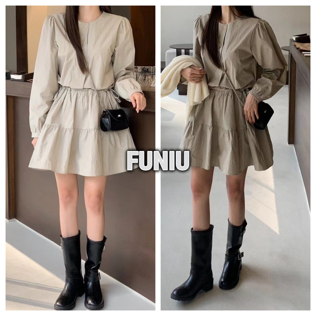 【春裝】溫柔抽繩短洋裝「Fu niu」 | 蝦皮購物