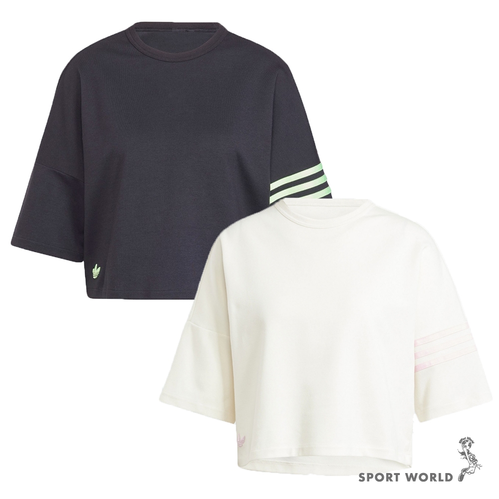 Adidas 短袖上衣 女裝 寬鬆 棉 黑/白綠【運動世界】IU2499/IU2500 | 蝦皮購物