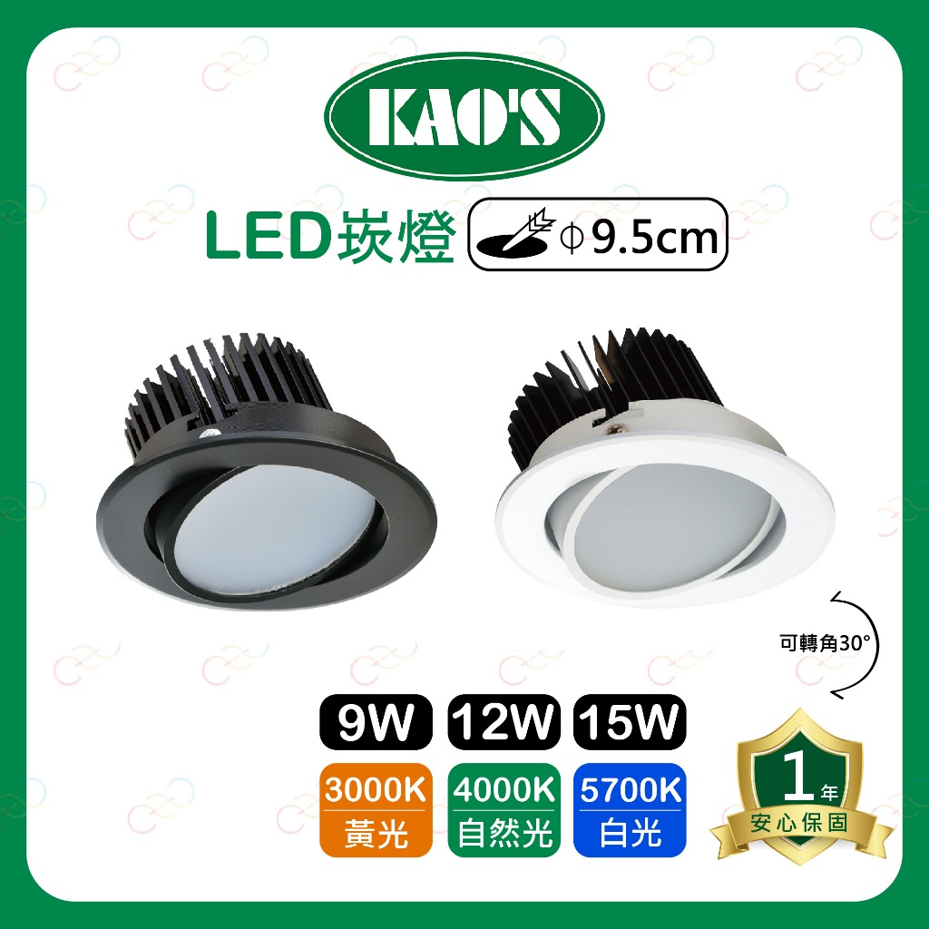 (A Light)附發票 KAOS LED 9.5cm 可轉角 崁燈 9W 12W 15W 廣角 嵌燈 導光板 擴散板 | 蝦皮購物