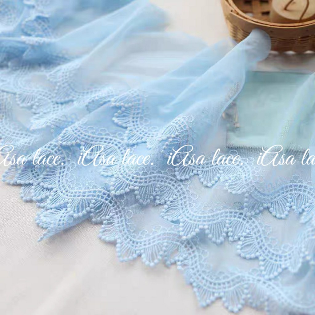 《iAsa愛莎の》手作材料 日單精緻藍色白色網紗水溶刺繡花邊diy洛麗塔娃衣服裝窗簾拼接裝飾輔料 | 蝦皮購物