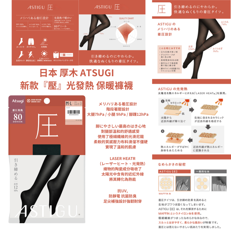 令高屋日本 厚木 ATSUGI 新款『壓』光發熱 保暖褲襪 40D/80D hPa階段著壓 日本絲襪 日本褲襪 黑絲襪 | 蝦皮購物