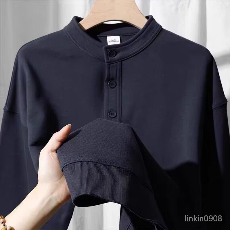 【Mr.Zzz】亨利領大學T男 純色重磅套頭衛衣 S-4XL 日係 簡約 學院風 藏藍色 顯白 寬鬆 休閒內搭衛衣打底衫 | 蝦皮購物