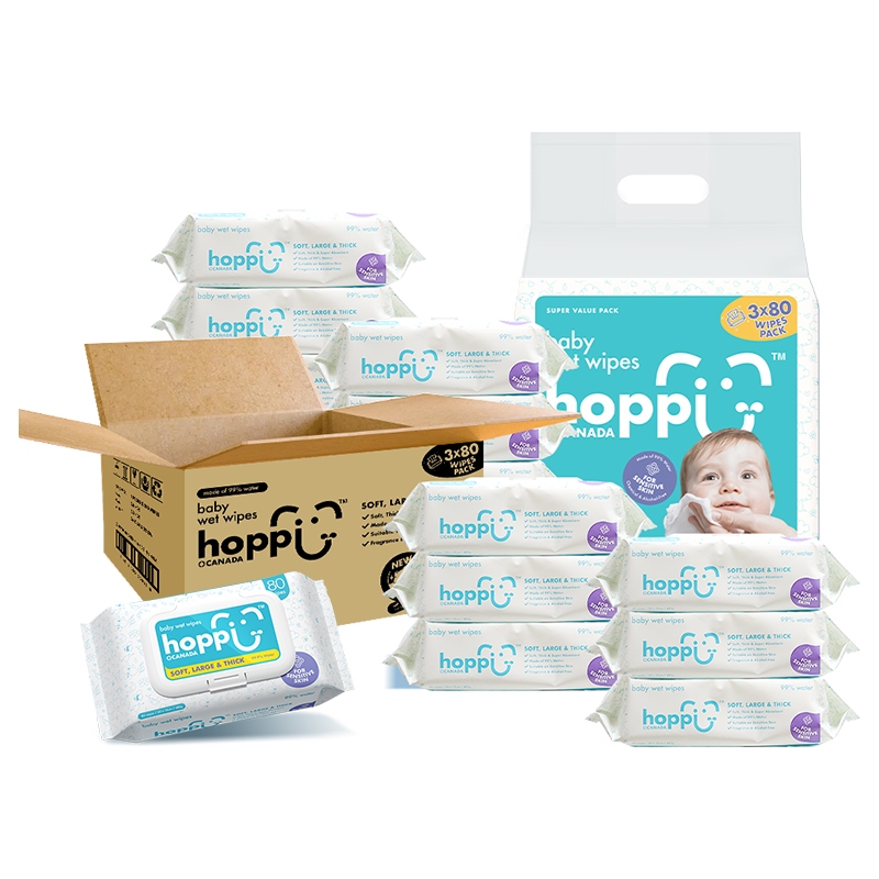 Hoppi嬰兒純水濕紙巾【加蓋款】80抽12包 敏感肌適用 僅限全家取貨 純EDI水加厚潔膚柔濕巾 箱購 | 蝦皮購物