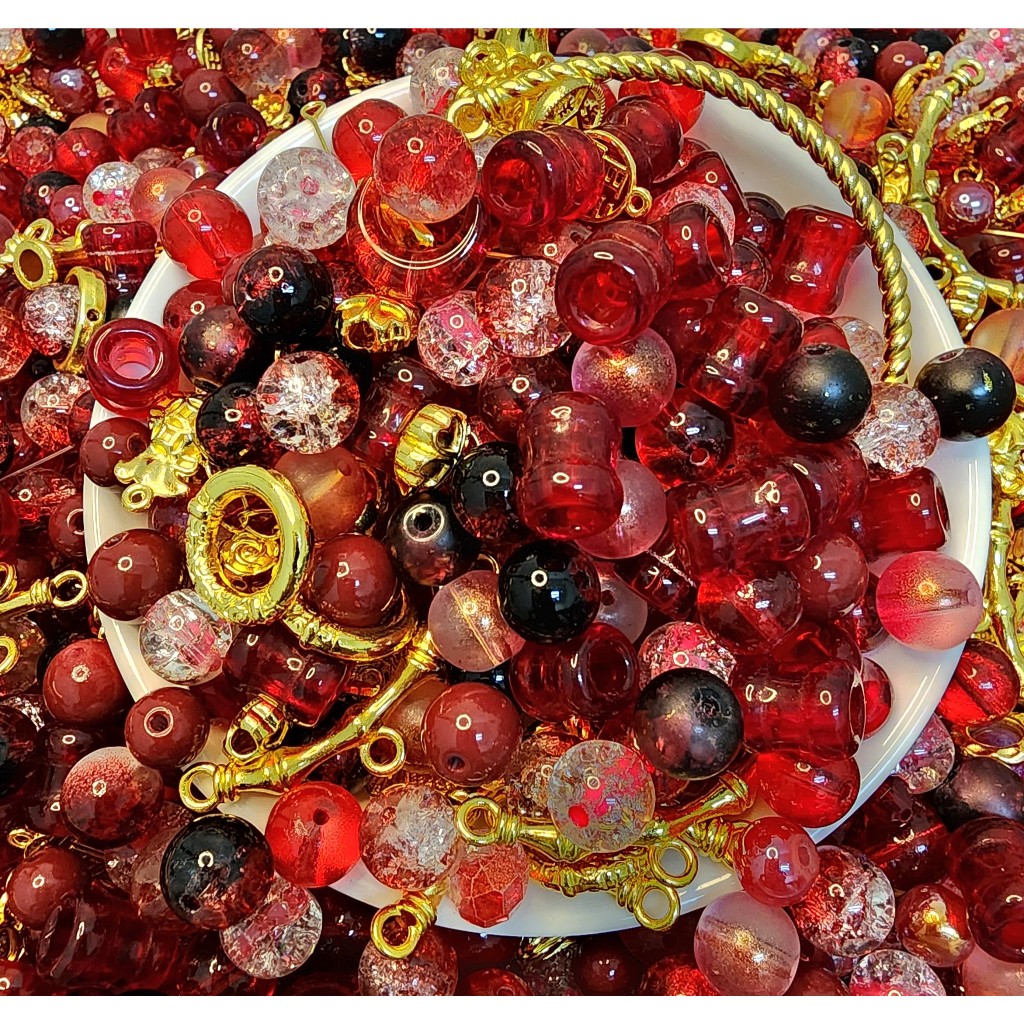 【台灣現貨】S31-血月-含配飾包 琉璃混和材料包 琉璃散珠 手工DIY 爆花 暈染琉璃珠 串珠 手作材料 | 蝦皮購物