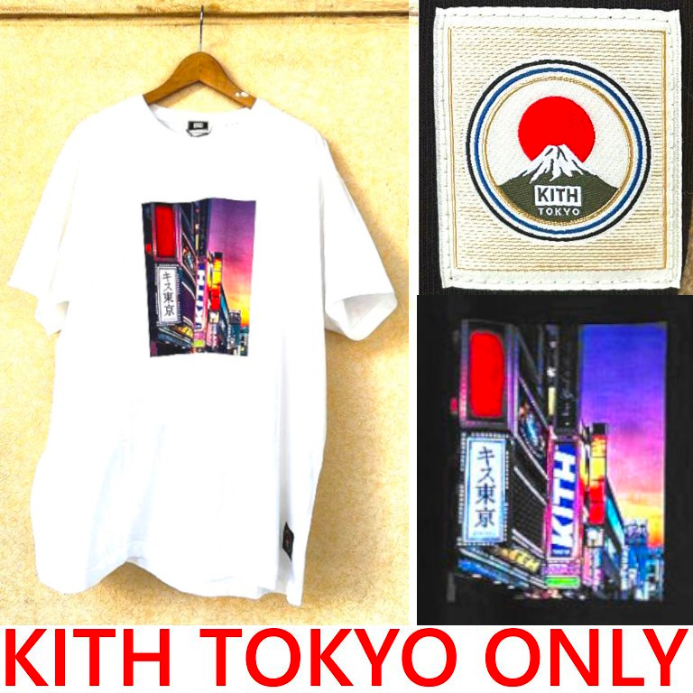 BLACK全新KITH TOKYO東京街景招牌LOGO照片富士山標籤霓虹燈管短T | 蝦皮購物