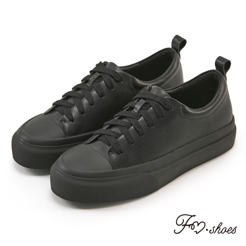 FM SHOES 簡約風柔軟真皮防潑水厚底小白鞋 黑 | 蝦皮購物