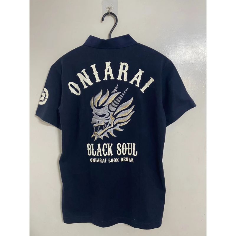 ONIARAI 鬼洗深藍色個性風，背後刺繡鬼頭大圖POLO衫M號新品 | 蝦皮購物
