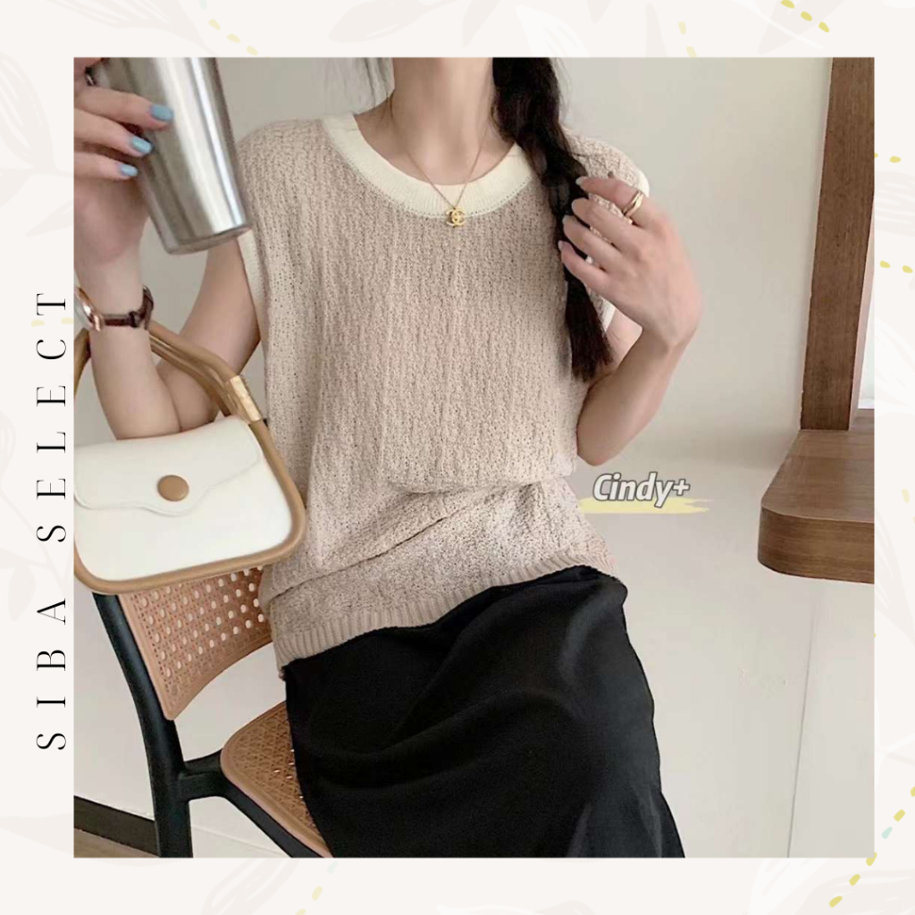 【SiBA Girl】cindy-01206 現貨 撞色皺皺簡約針織背心 撞色背心 背心 上衣 女裝 5C | 蝦皮購物