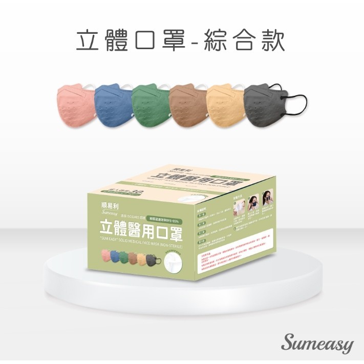 隔日到貨 免運 SUMEASY順易利 成人 兒童 幼童 3D醫用立體(扁繩/鬆緊帶) 四層醫療口罩 台灣製MIT30入 | 蝦皮購物