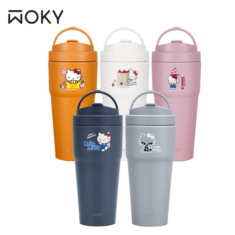 @現貨附發票@沃廚-WOKY X 三麗鷗-Kitty聯名 手提鈦瓷保溫杯750ml(附吸管) | 蝦皮購物