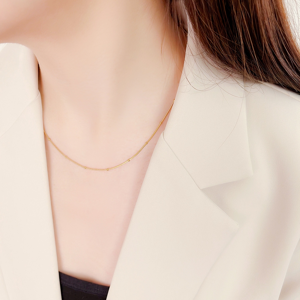 [鈦鋼.項鍊] 小圓珠蛇骨項鍊 (會員點數兌換)【UME】鍍18K金 洗澡可戴 基本款裸鍊 | 蝦皮購物