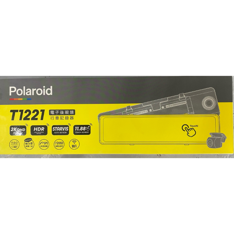 Polaroid寶麗萊 T1221 2K 智慧觸控 雙鏡電子後視鏡 GPS wifi行車記錄器 | 蝦皮購物
