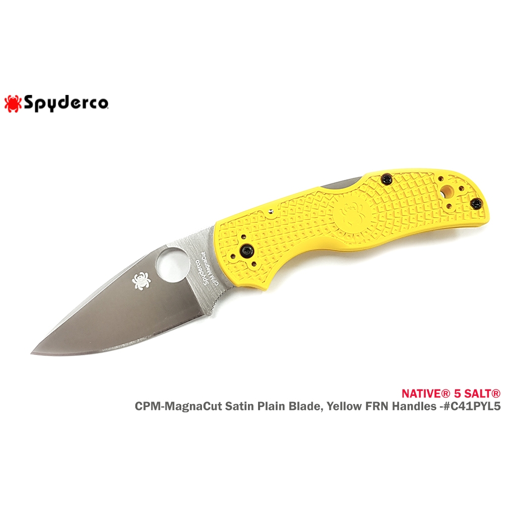 Spyderco NATIVE® 5 SALT® 黃色FRN柄全刃折刀 - CPM MagnaCut鋼 (Satin 處 | 蝦皮購物