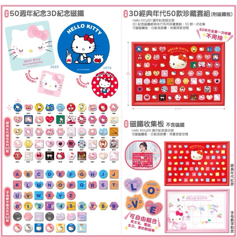 現貨 7-11 Hello Kitty 50週年聯名限定3D紀念磁鐵版（整組字母數字星期表情/經典年代系列磁鐵 | 蝦皮購物